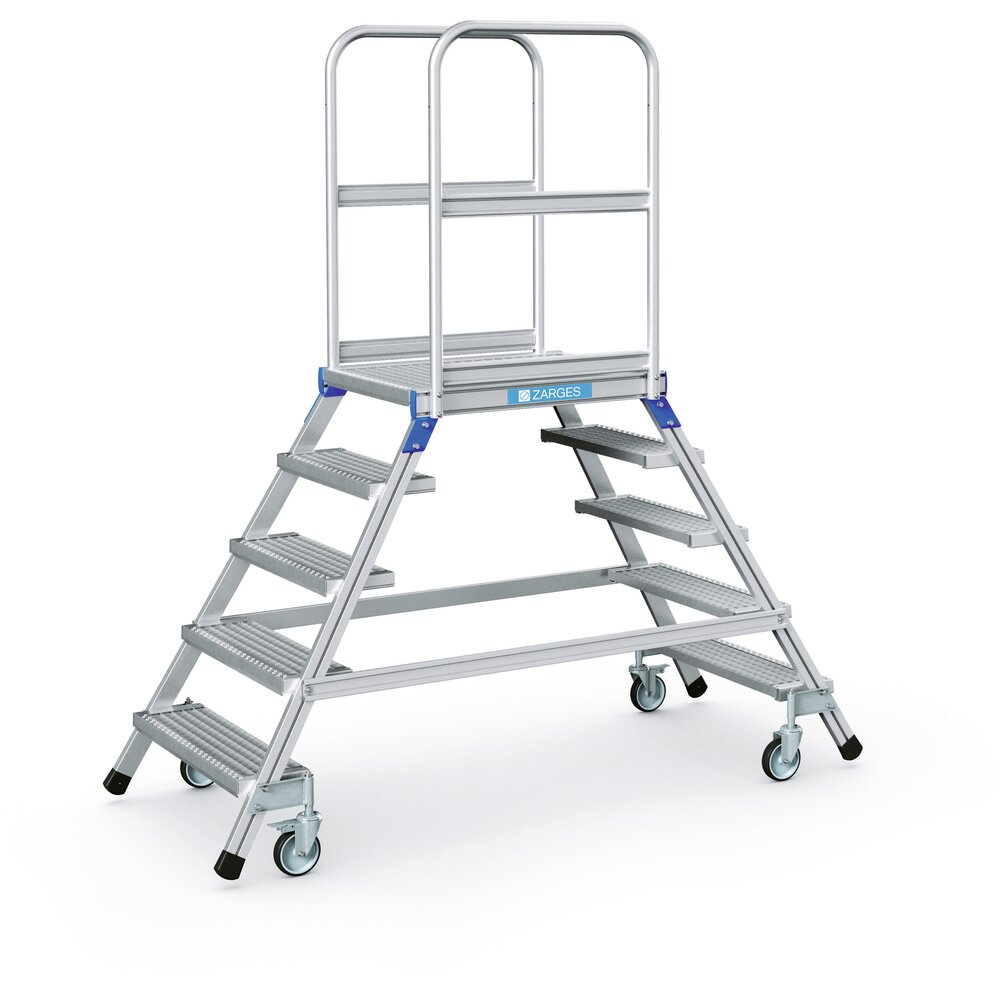 Mobile work platform, two side access, steel open grid treads | Mennens ...